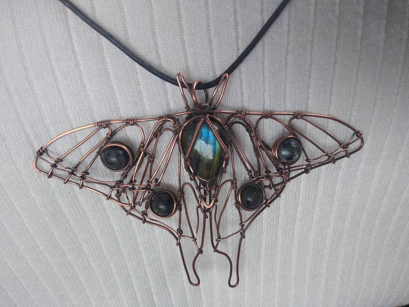 Luna Moth wire wrapped pendant antiqued copper necklace | Etsy
