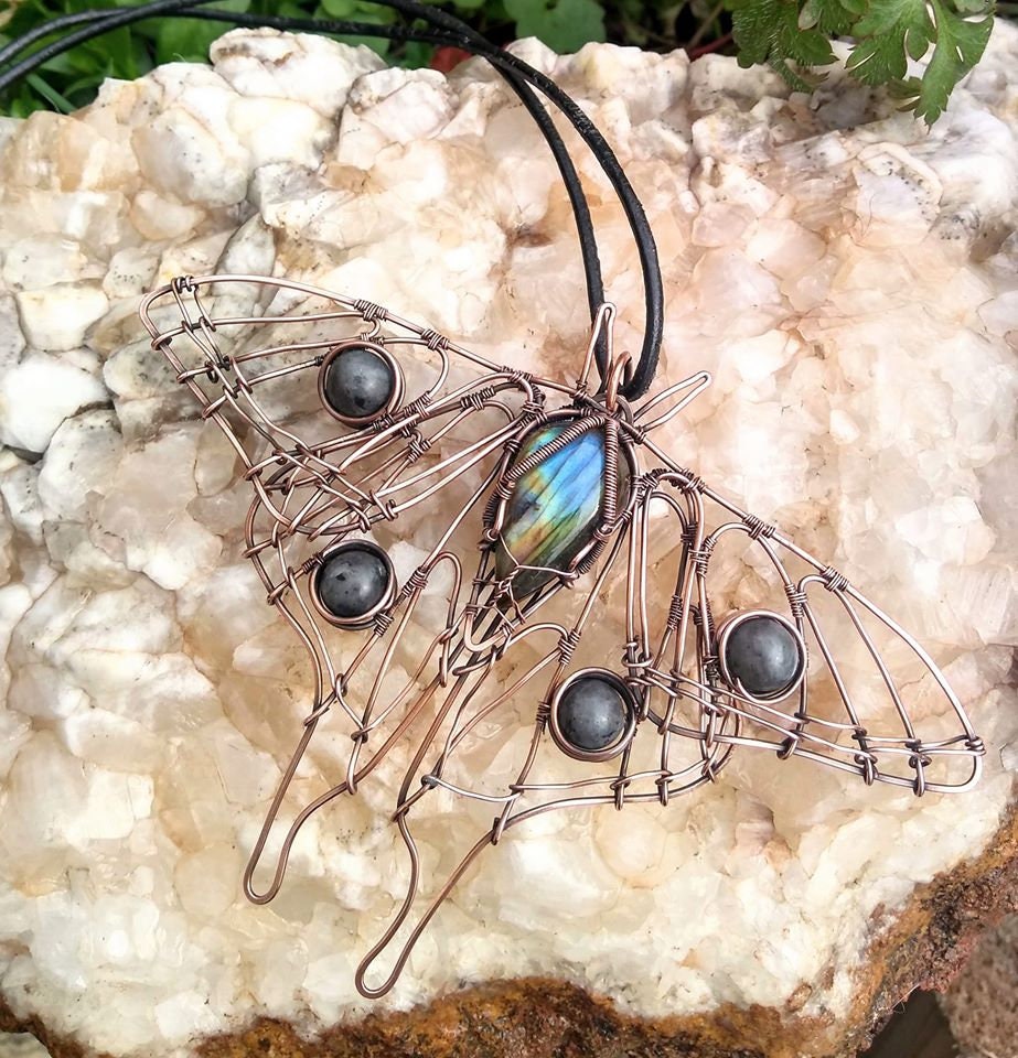Luna Moth wire wrapped pendant antiqued copper necklace | Etsy