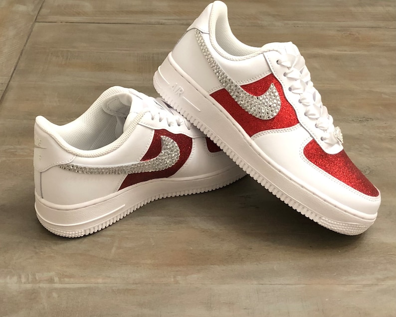 Red Custom Blinged Air Force 1 Sneakers Glitter and - Etsy