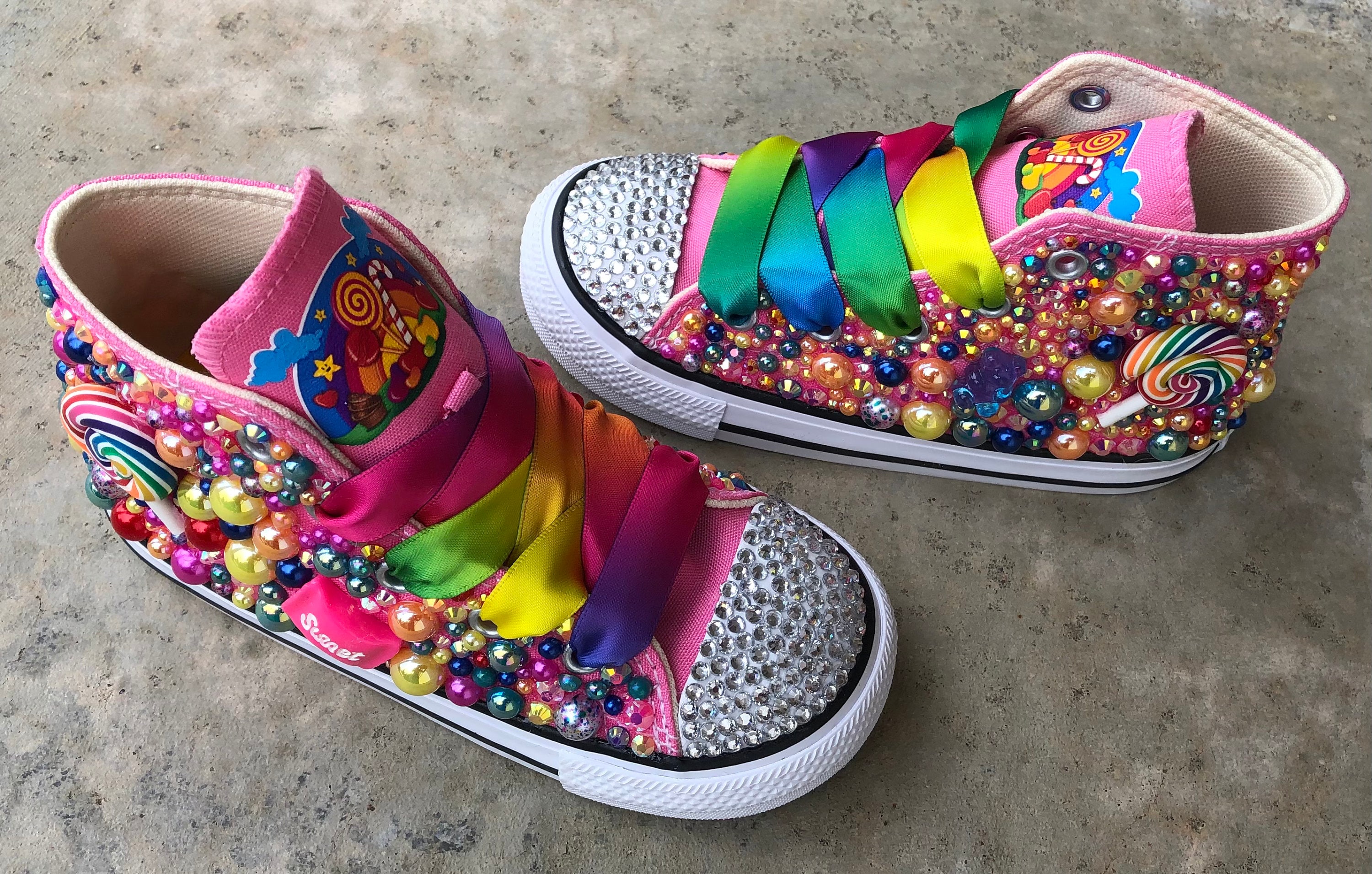 Candyland Converse Sneakers Rhinestones and Pearls Converse - Etsy