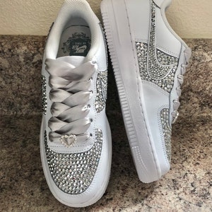 Custom Blinged Air Force 1 Sneakers, Silver Rhinestone Wedding AF1 ...