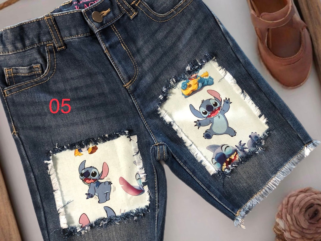 Stitch Girls Distressed Denim Shorts | Custom Characters | Amusement ...