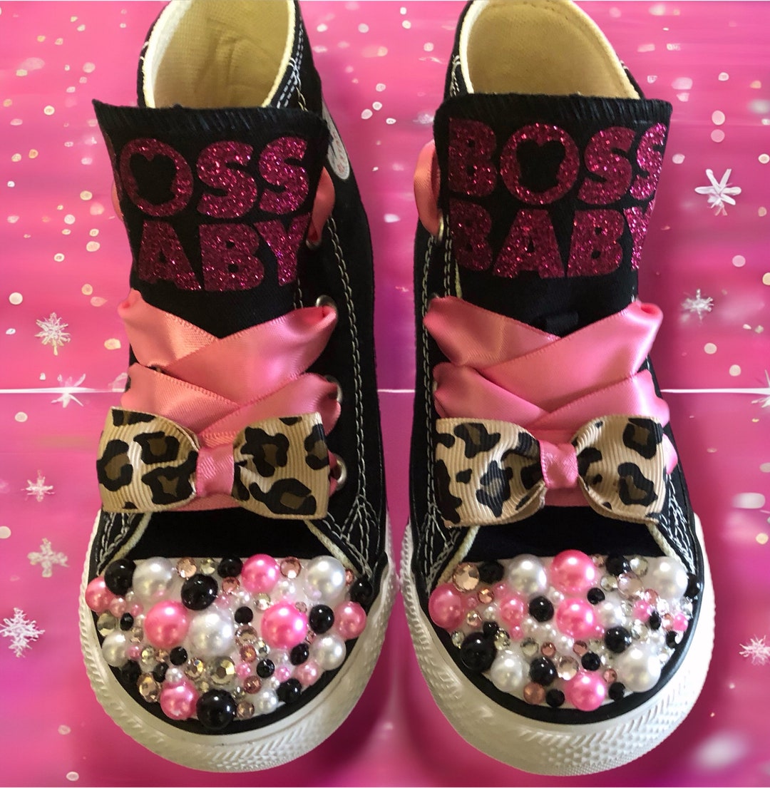Boss Baby Converse Sneakers, Black High Tops, Boss Baby Afro Girl All ...