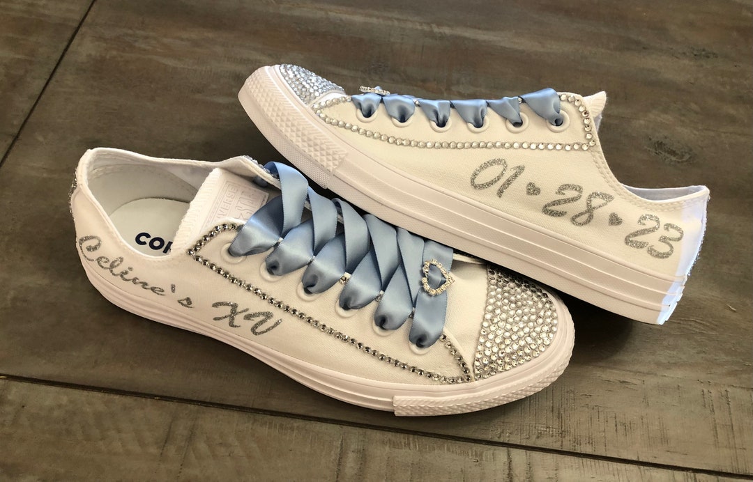 Light Blue Wedding Converse, Bride Wedding Sneakers, Blinged Wedding ...