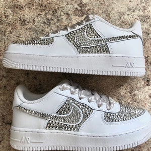 Custom Blinged Air Force 1 Sneakers, Silver Rhinestone Wedding AF1 ...
