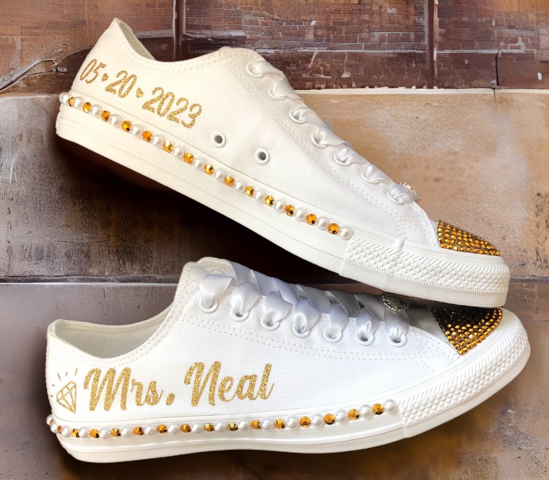 Wedding Converse, Bride Wedding Sneakers, Blinged Wedding Converse ...