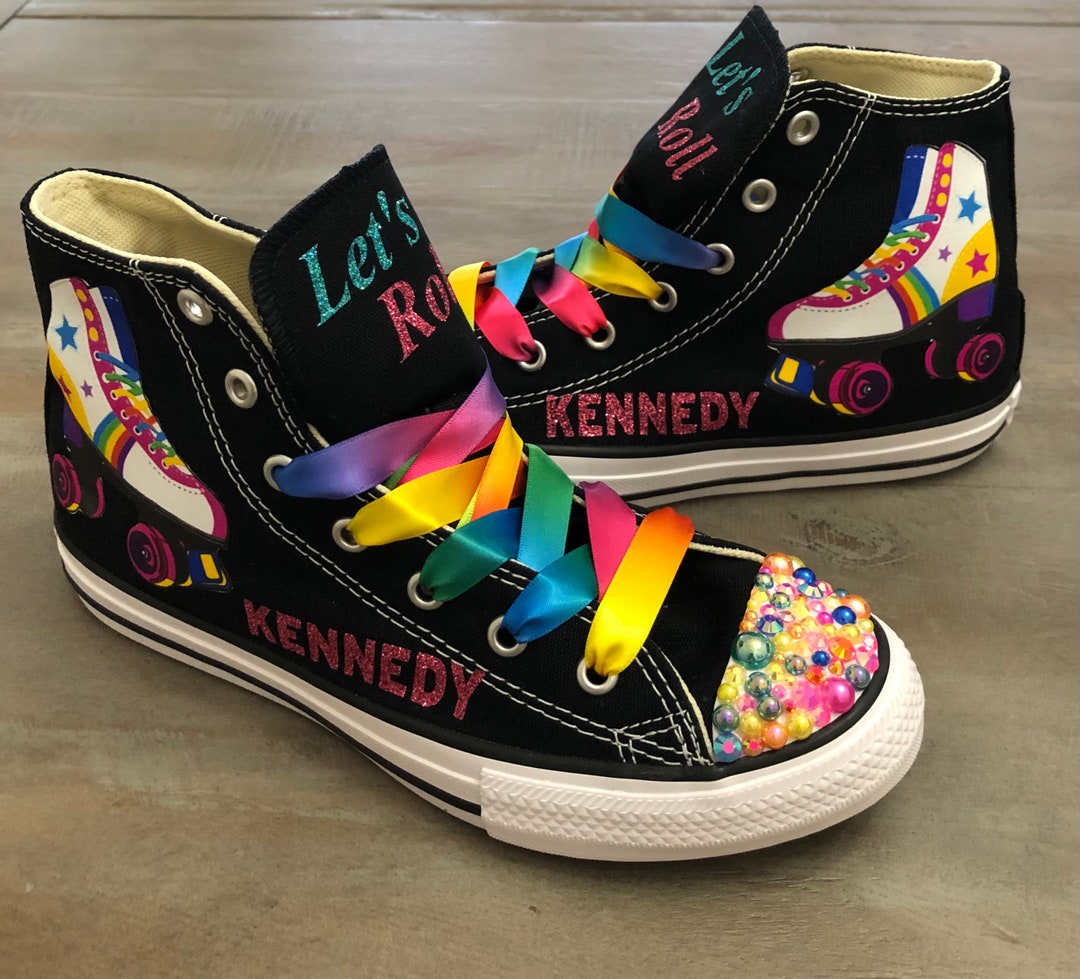 Roller Skate Blinged High Top Converse, Black Roller Skate Converse ...