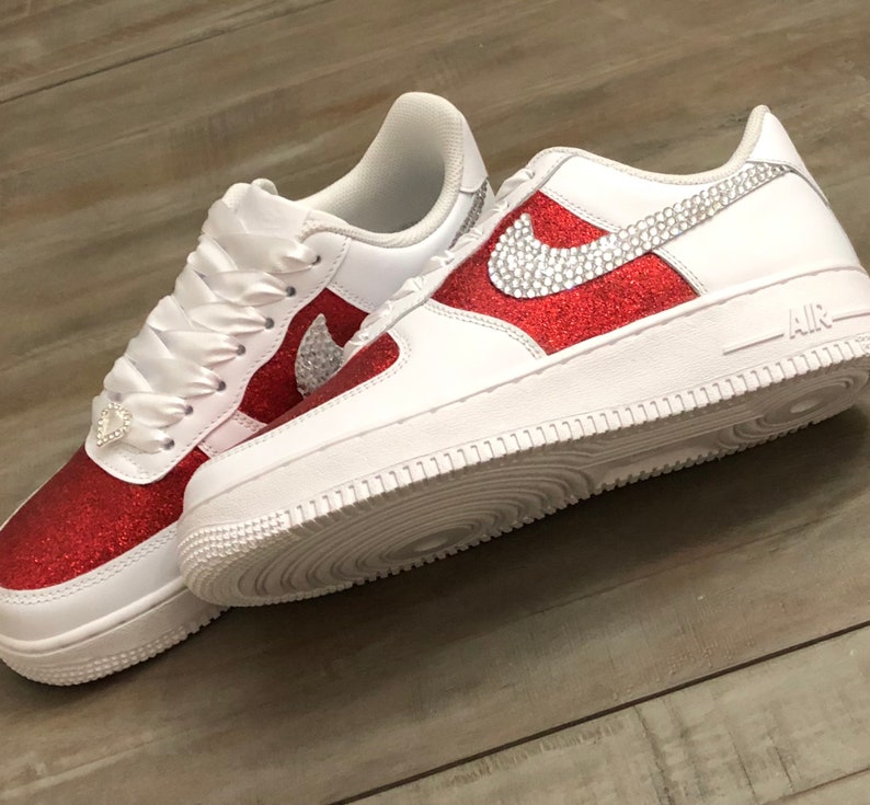 Red Custom Blinged Air Force 1 Sneakers Glitter and - Etsy