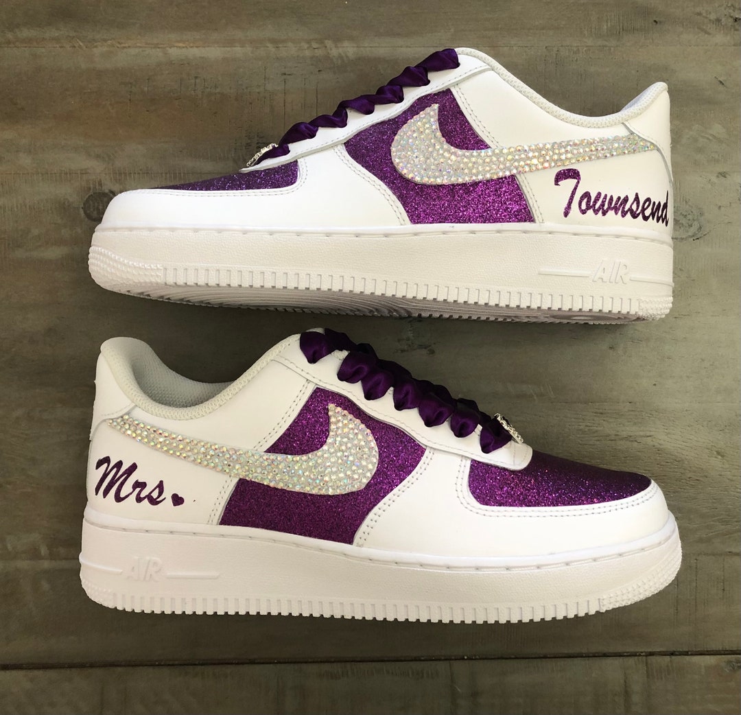 Purple Custom Blinged Air Force 1 Sneakers, Personalized Glitter and ...