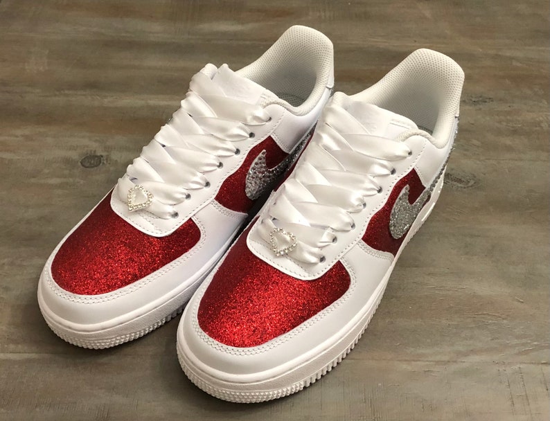 Red Custom Blinged Air Force 1 Sneakers Glitter and - Etsy