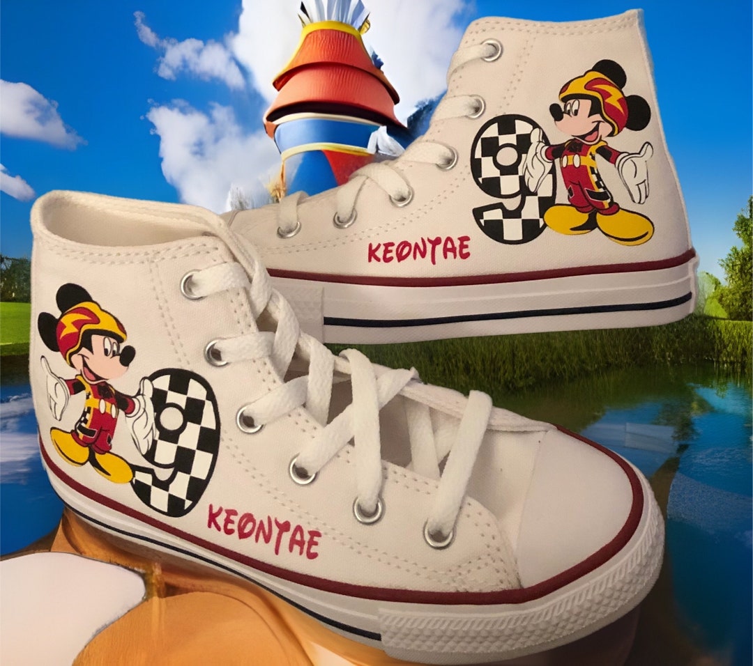 Mickey Mouse Roadster Inspired High Top Converse, Mickey Mouse Converse ...