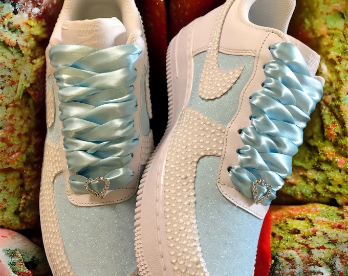 Baby Blue Glitter and White Glass Rhinestones, Blinged Air Force 1 ...