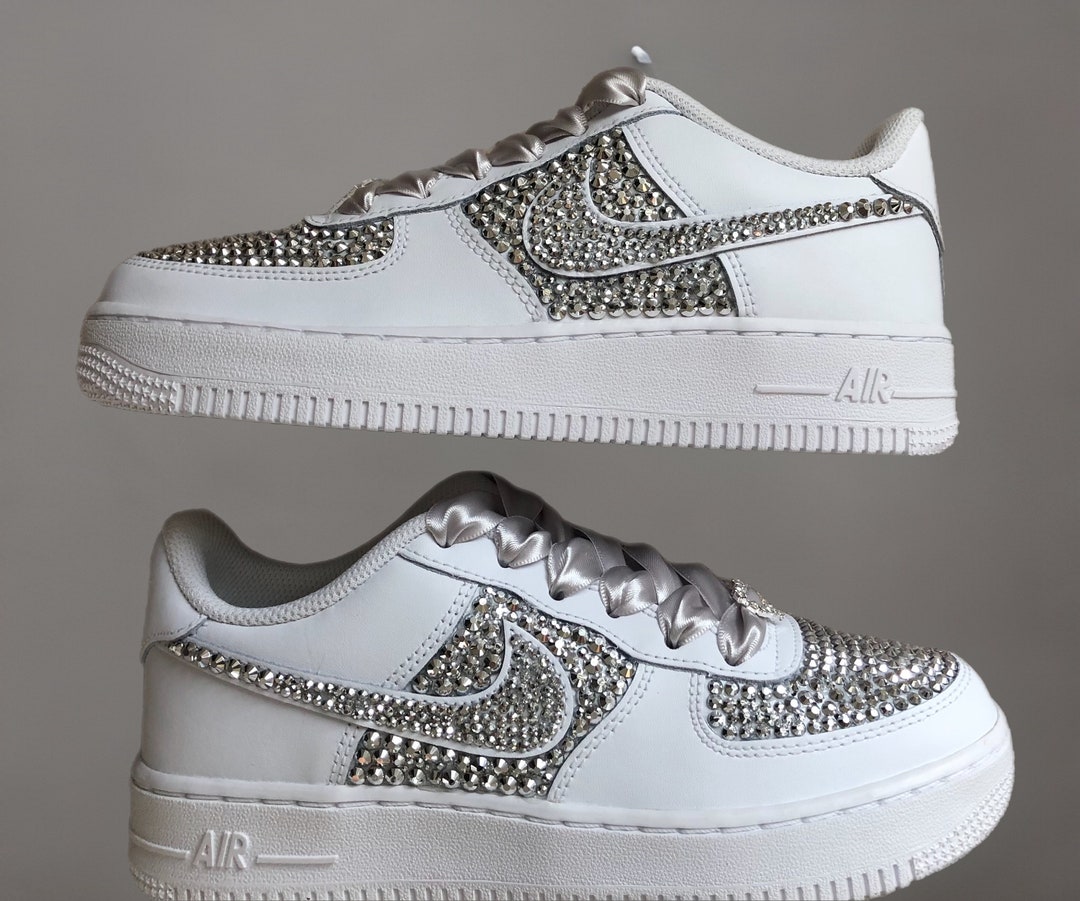 Custom Blinged Air Force 1 Sneakers, Silver Rhinestone Wedding AF1 ...