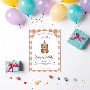 Beary First Birthday Invitation Template - Etsy