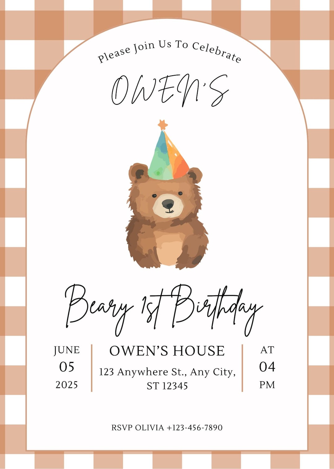 Beary First Birthday Invitation Template - Etsy