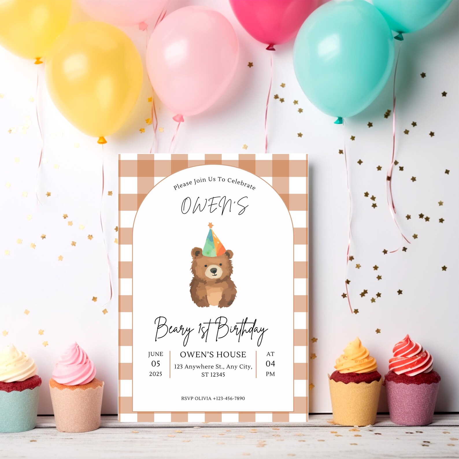 Beary First Birthday Invitation Template - Etsy