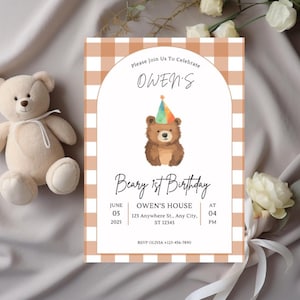 Beary First Birthday Invitation Template - Etsy