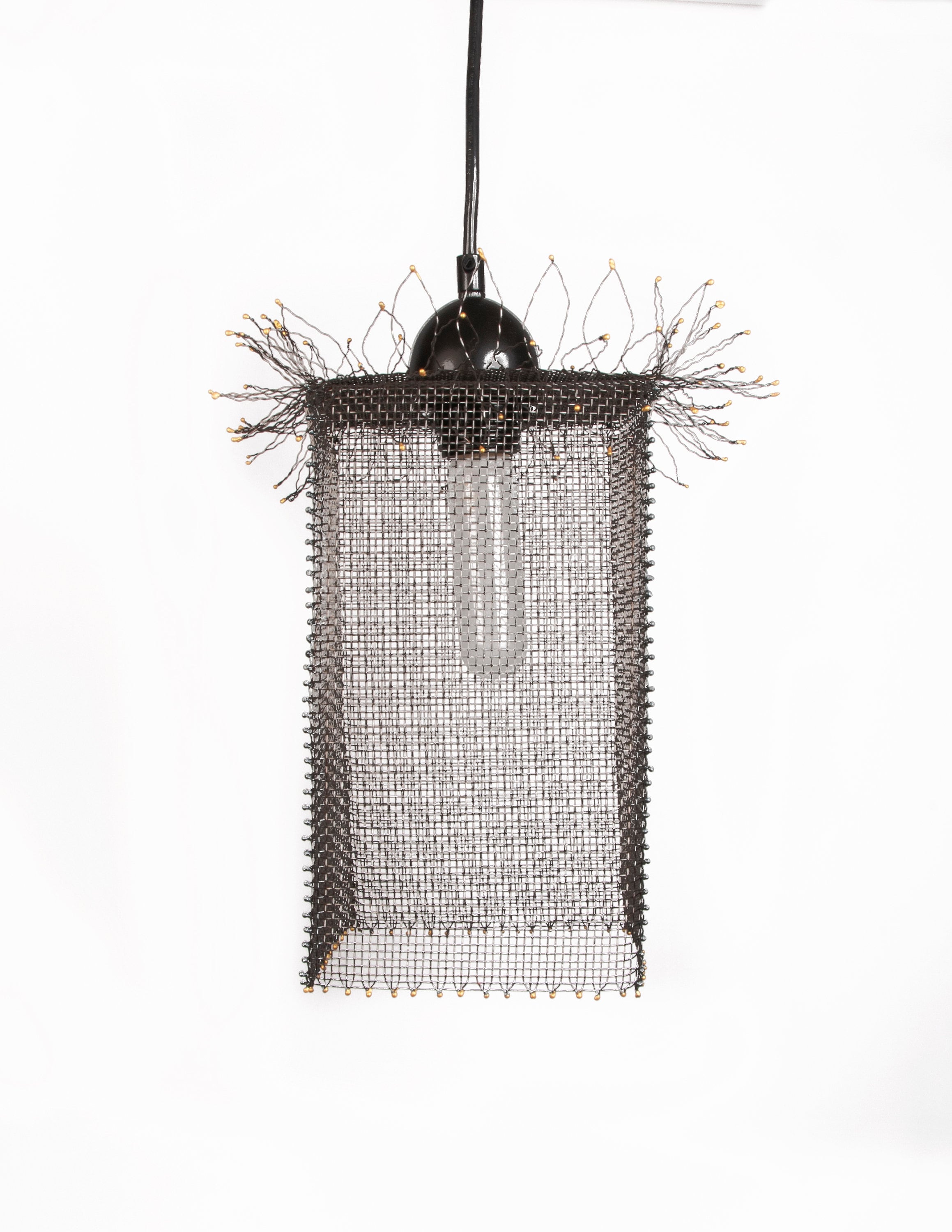 Black Steel Wire Mesh Pendant Light - Medium, 6" W X 12" H, Handmade ...