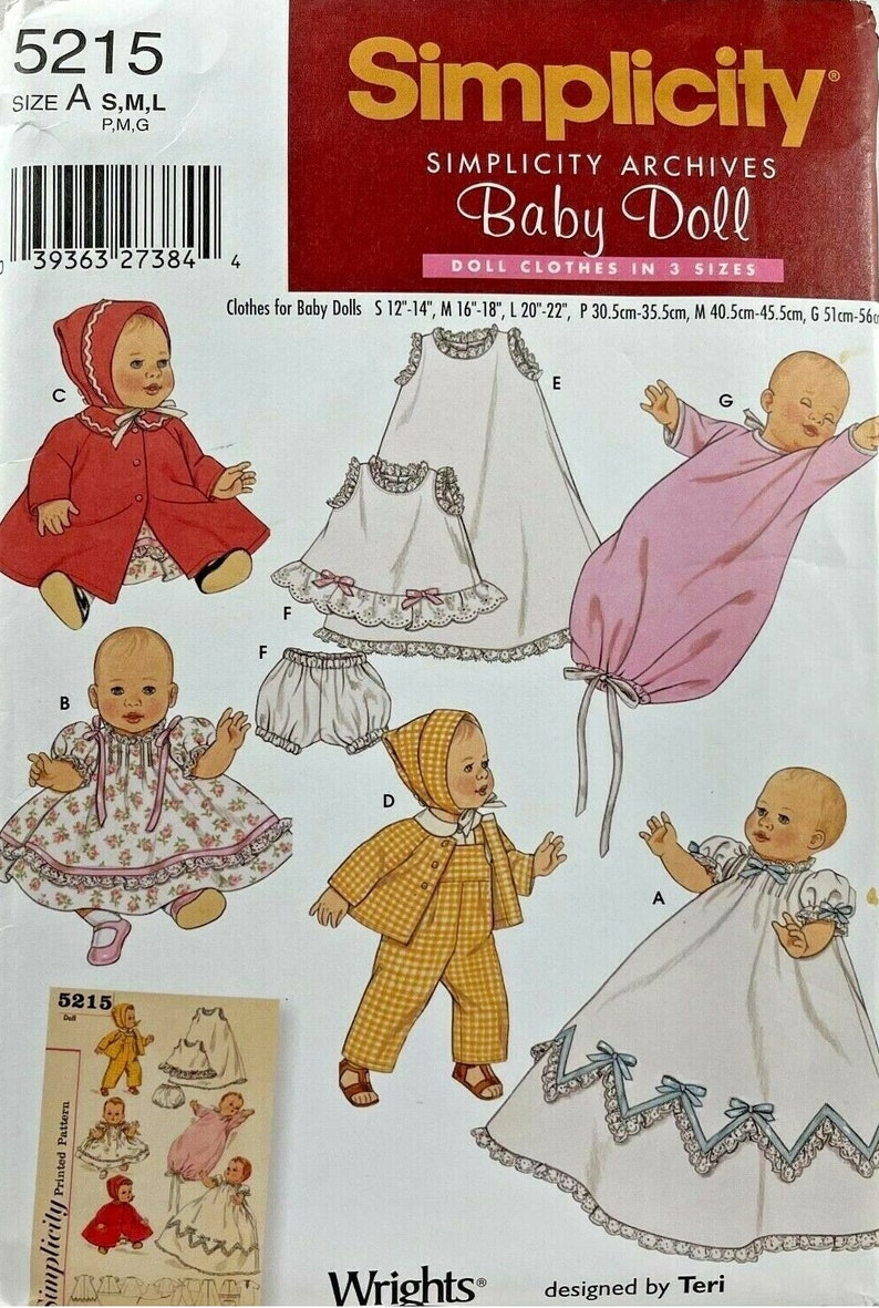 Simplicity Sewing Pattern 5215 Wardrobe for Baby Dolls, Size A S,M,L - Etsy