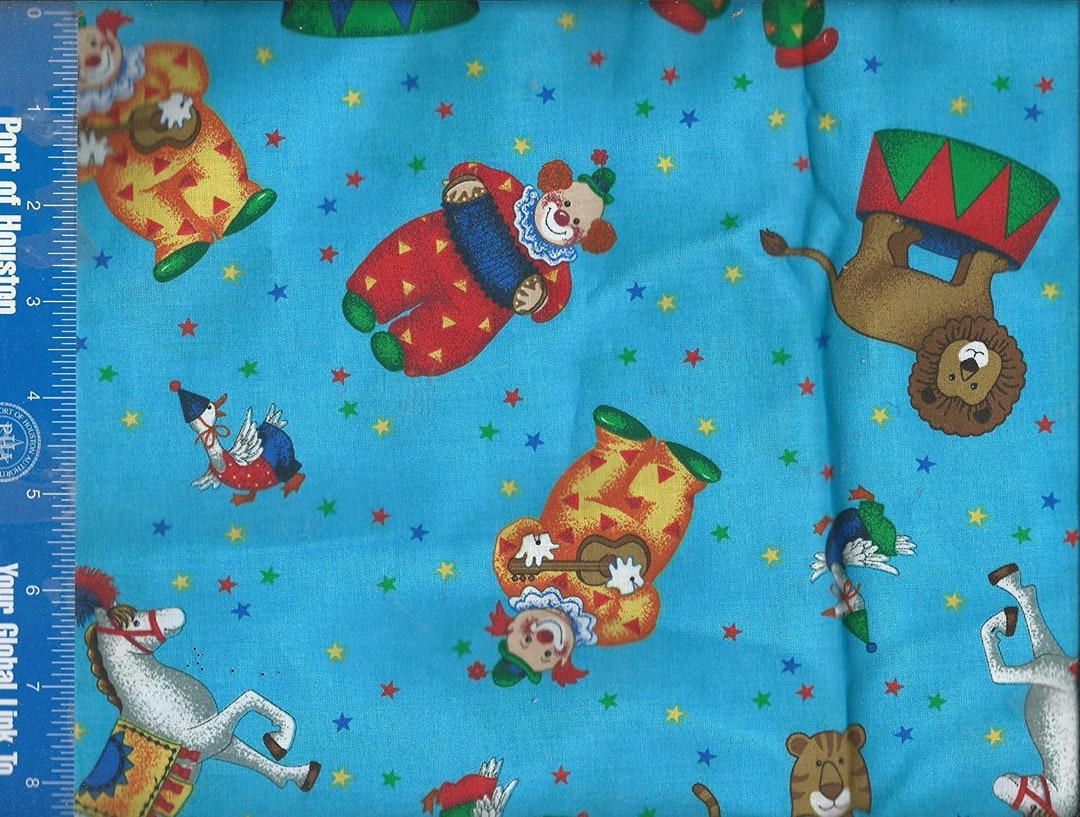 Clown Circus Animals Lion Horse Bear Goose Elephant Fabric Quilting ...