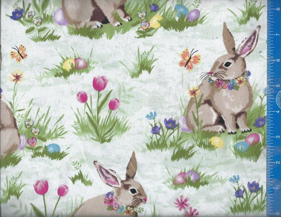 Easter Rabbits Tulips Egg Fabric Quilting Crafting Home Decor - Etsy