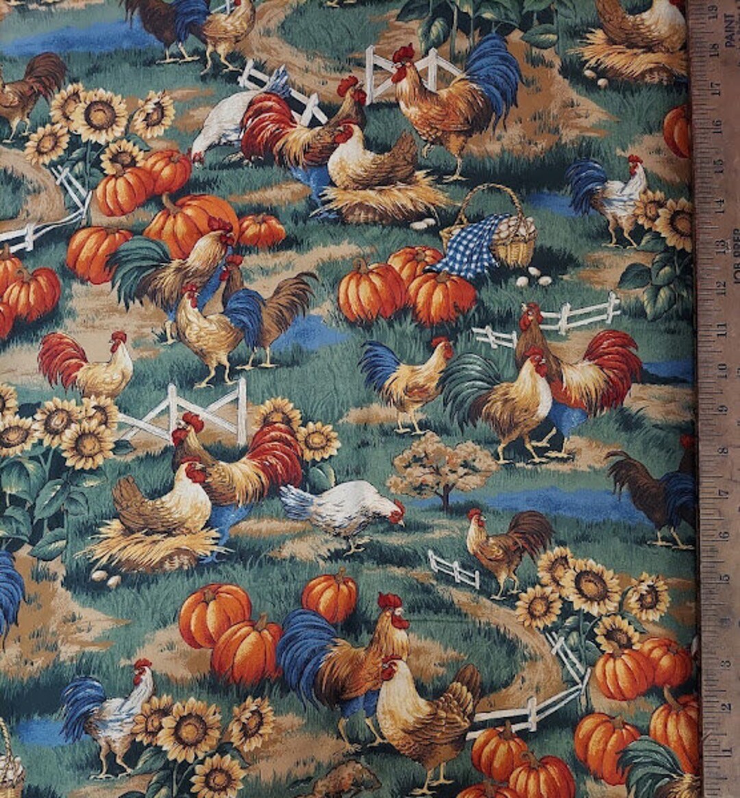 Roosters Sunflowers Pumpkin, Quilt or Craft Fabric, Fabric - Etsy