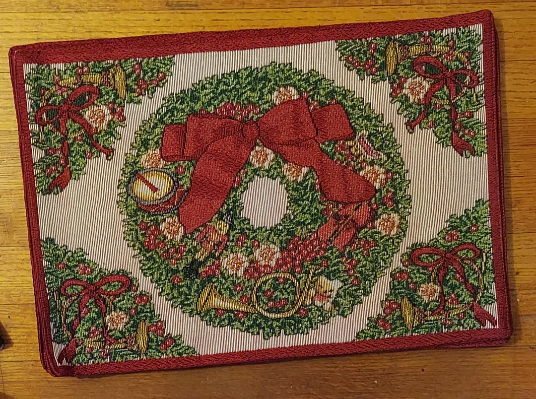 Holiday Winter Christmas Wreath Tapestry Fabric Placemats - Etsy