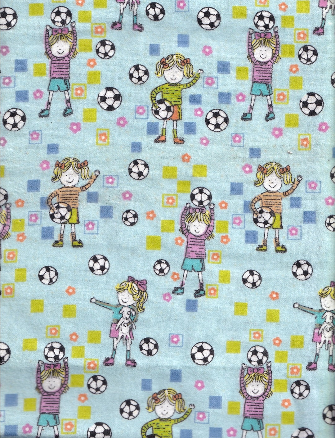 Girl and Soccer Ball Cotton Flannel Fabric, Quilt or Craft Fabric - Etsy