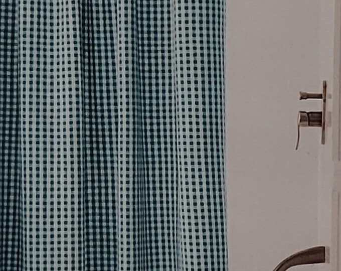 Gingham Check Color Blue Ocean White Fabric Shower Curtain - Etsy