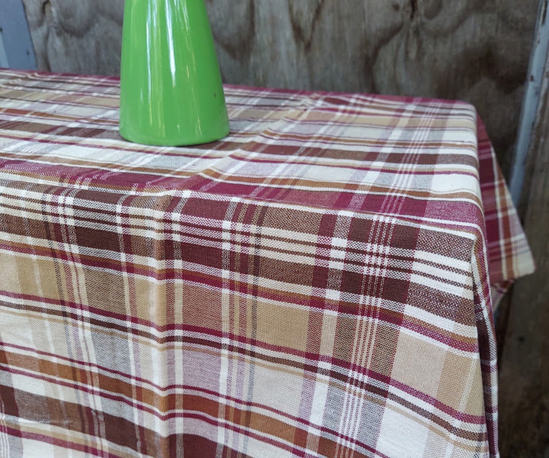 Farmhouse Brown Keaton Plaid Fabric Tablecloth - Etsy