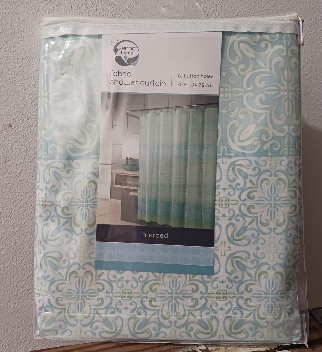 Vintage MERCED Blue/sage Scroll by Zenna Home Fabric Shower Curtain (# ...