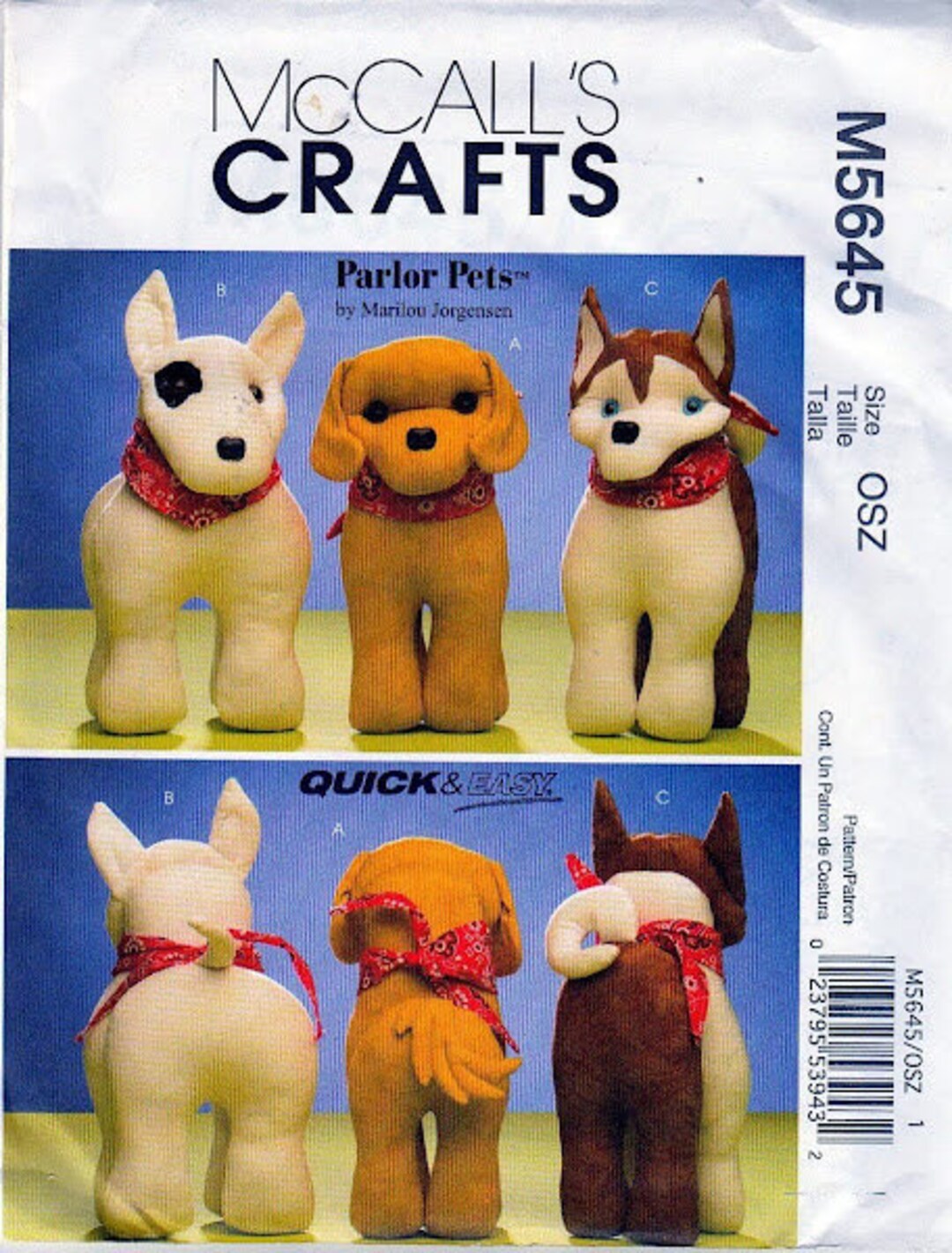 Mccall's M5645 Sewing Pattern Parlor Pets 11 In. Pedigree Dogs Size OSZ ...