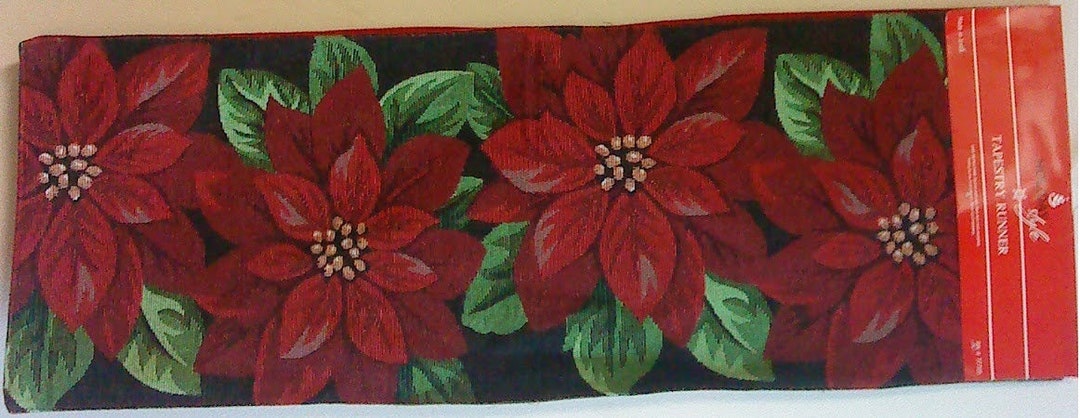 Holiday Winter Poinsettia Tapestry Table Runner - Etsy