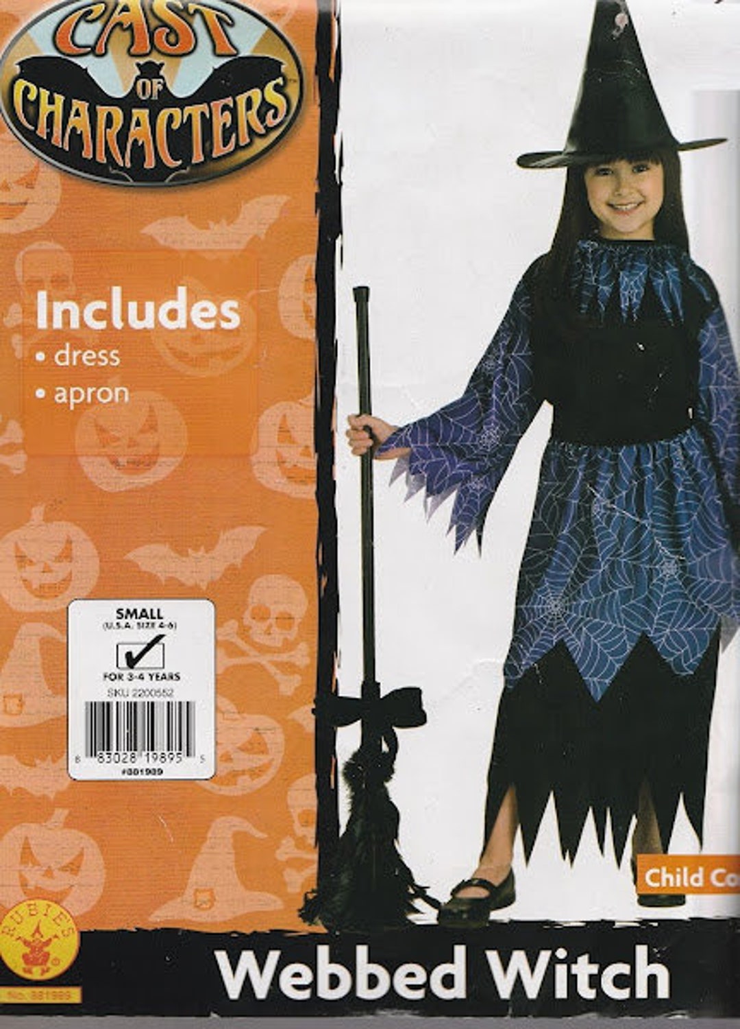 New Child Costume, Cast of Character Webbed Witch, Small (size 4-6 for ...