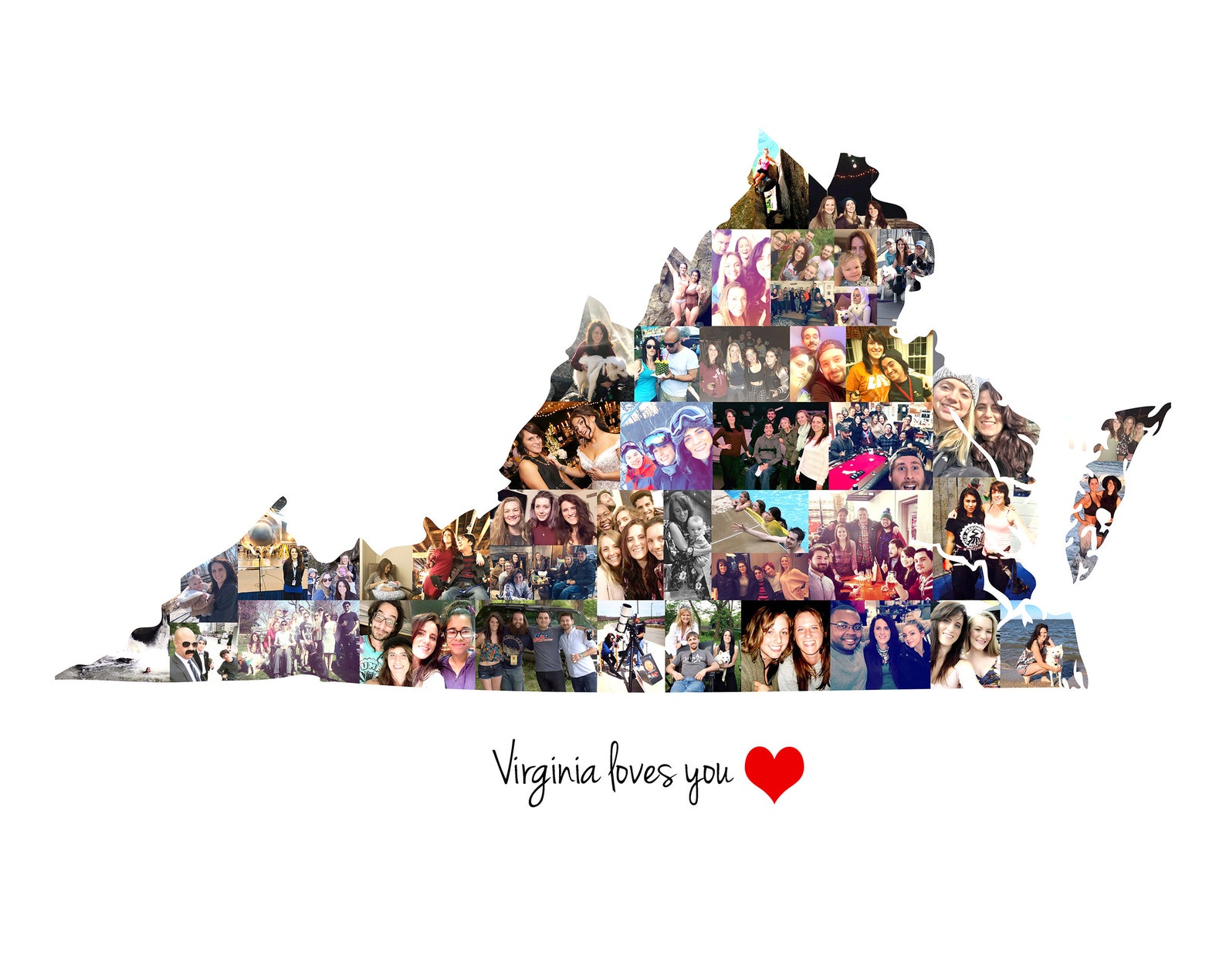 Personalized Virginia State Map Photo Collage Gift, Custom Made Picture ...