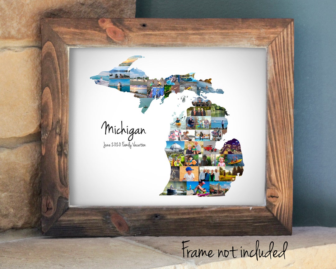 Custom Michigan Map Photo Collage, Michigan State Wall Art Gift ...