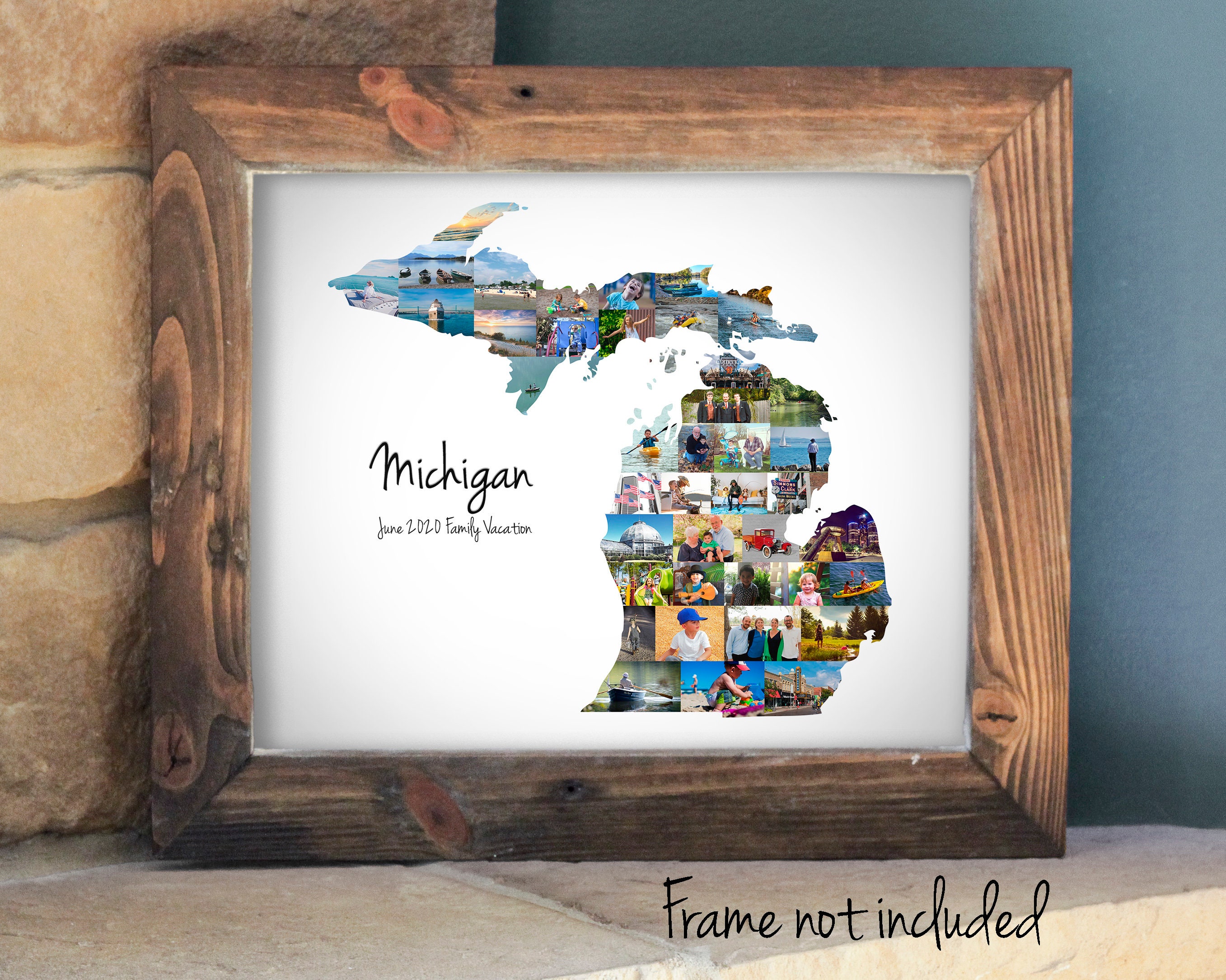 Custom Michigan Map Photo Collage, Michigan State Wall Art Gift ...
