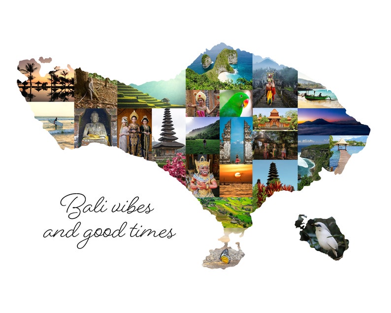 Bali Map Photo Collage - Personalized Travel Souvenir Gift - Custom ...