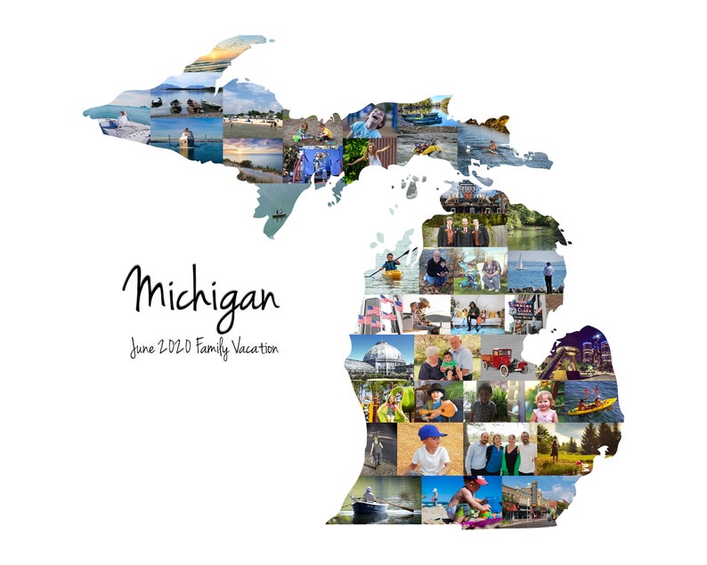 Custom Michigan Map Photo Collage, Michigan State Wall Art Gift ...