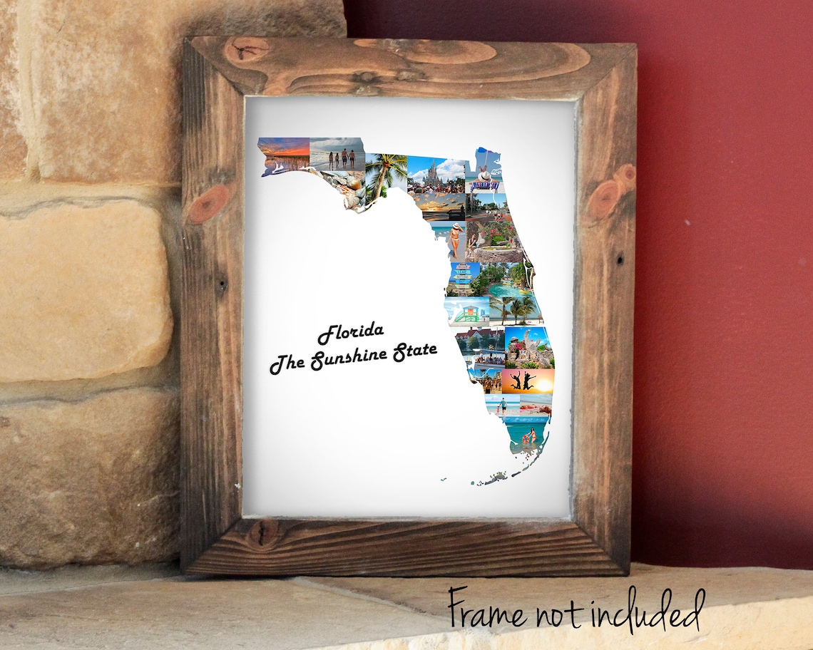 Florida State Map Wall Art Print Photo Collage Personalized | Etsy