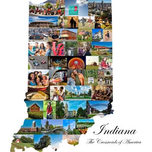 Indiana Map Photo Collage, US State Vacation Souvenir Wall Art Decor ...