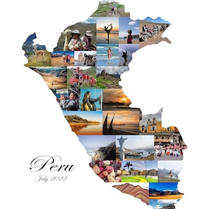 Collage de fotos del mapa de Perú: regalo de recuerdo de vacaciones de ...
