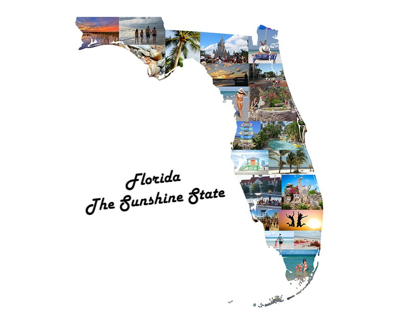 Florida State Map Wall Art Print Photo Collage Personalized - Etsy