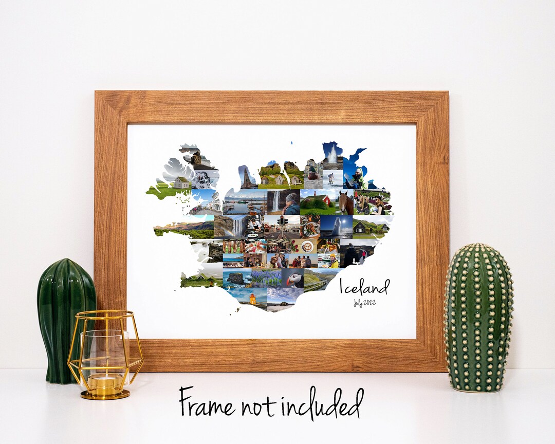 Personalized Iceland Map Photo Collage - Vacation Souvenir Gift - Wall ...
