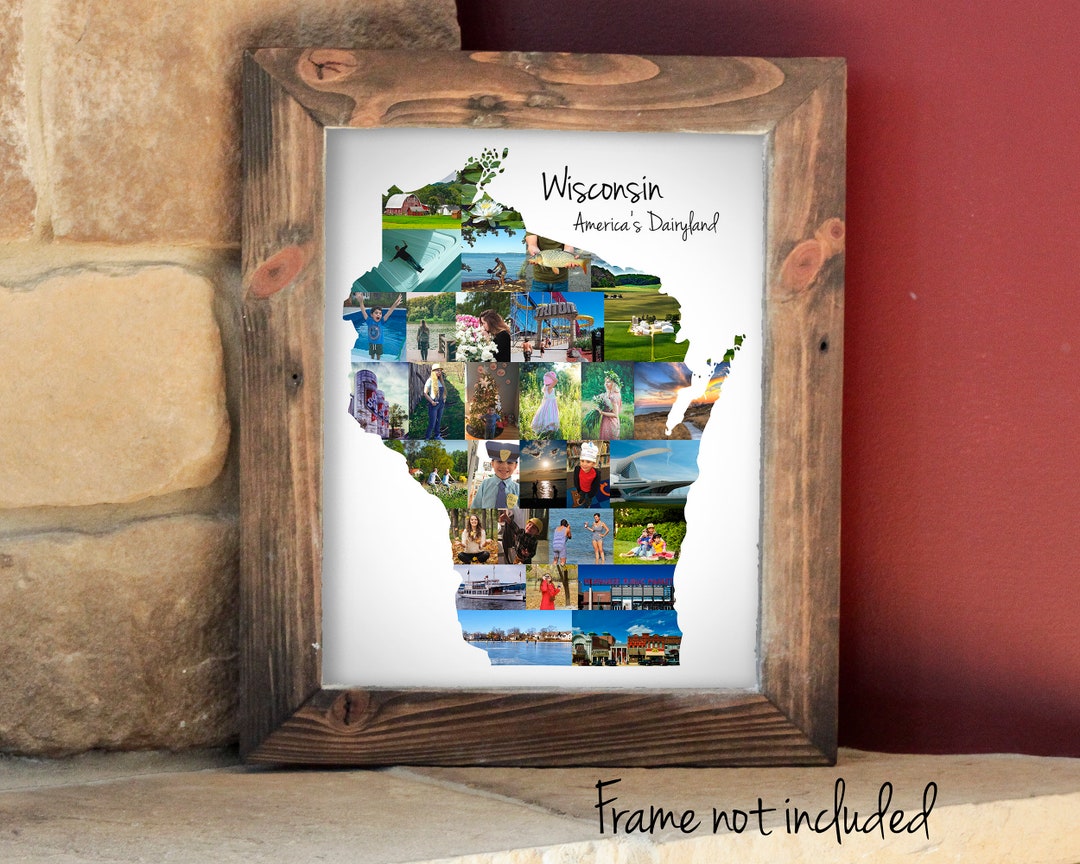 Wisconsin State Map Photo Collage, Vacation Keepsake Travel Souvenir ...