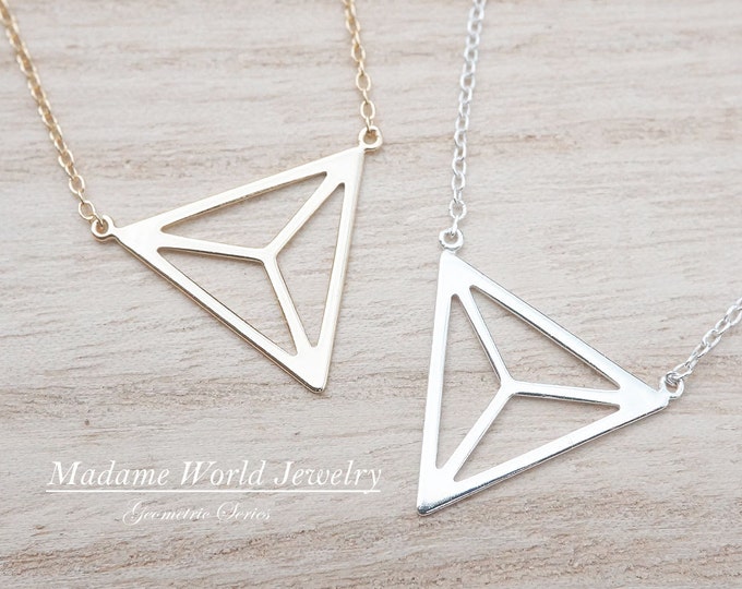 Sterling Silver Upside Down Triangle With Pyramid Illusion Necklace ...
