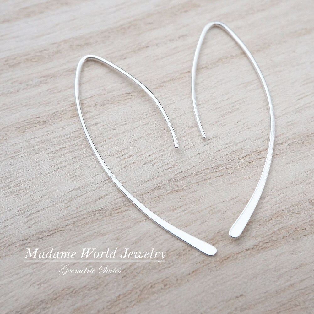 Sterling Silver Plain Almond Shaped Hoop Earrings Twisted - Etsy