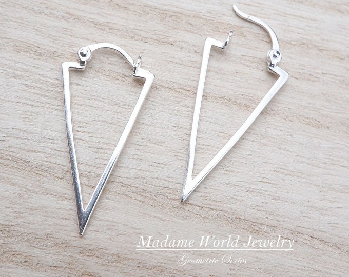 Sterling Silver Unique Inverted Simplistic Dainty Geometric Triangle ...