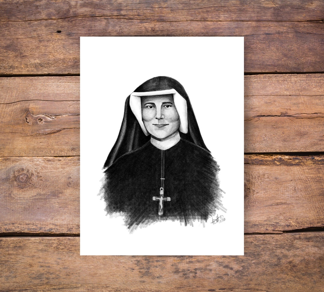 St. Faustina Portrait- Black and White Pencil Sketch, Traditional Latin ...