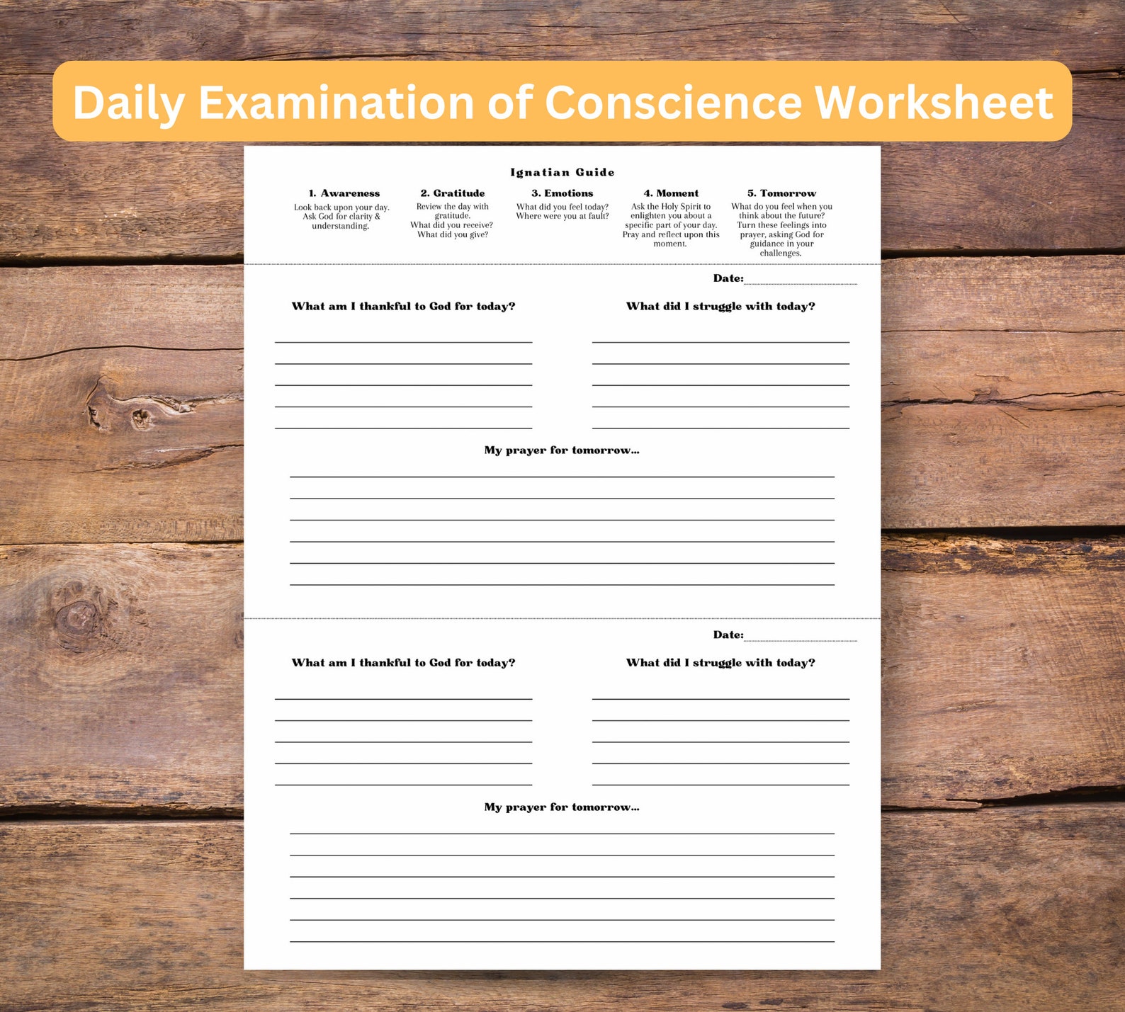 Daily Examen Worksheet- Catholic Church, Gift for Confirmation, Wedding ...